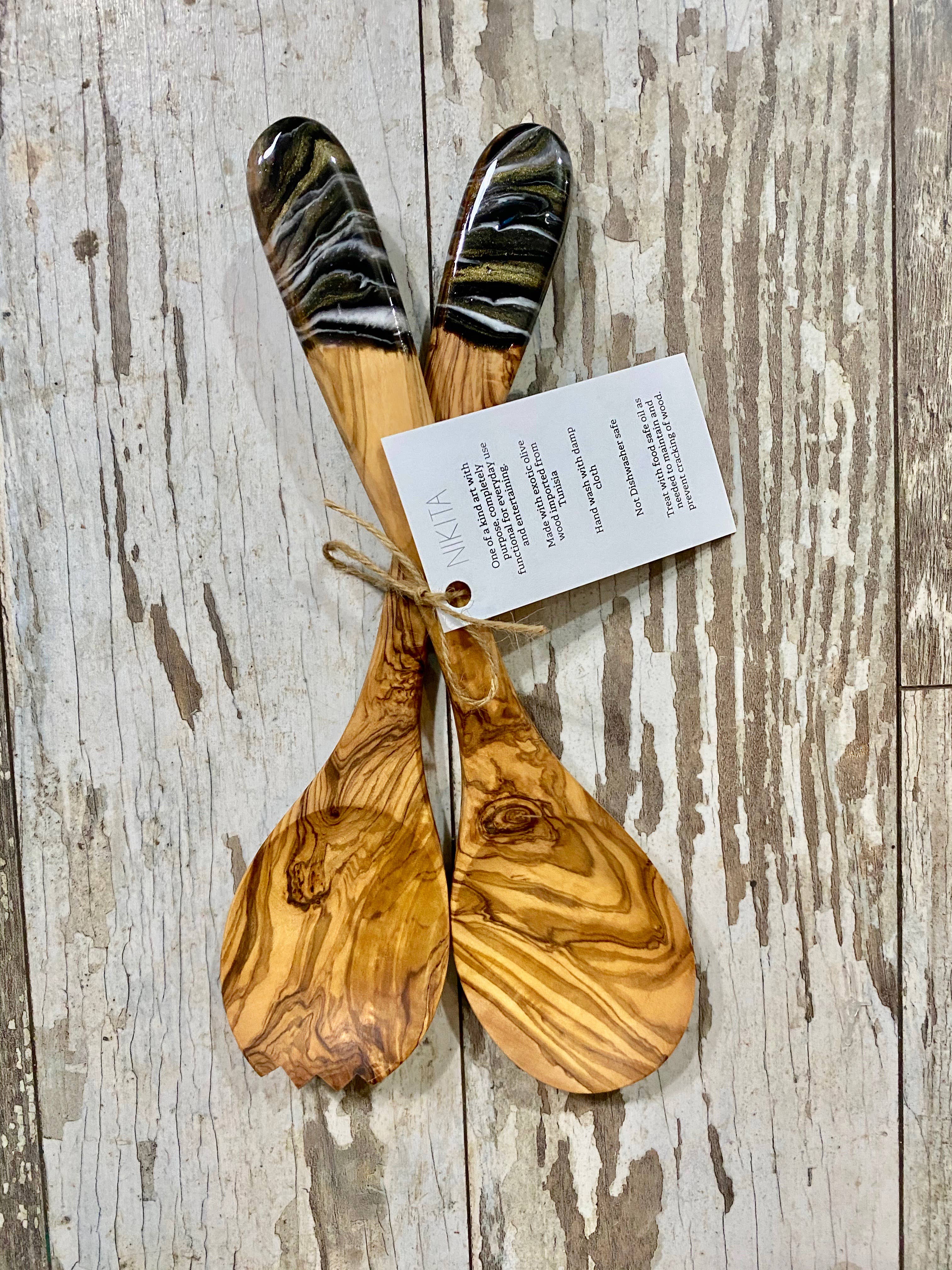 Olive Wood Utensils: Black/white/gold – Palomas Gifts